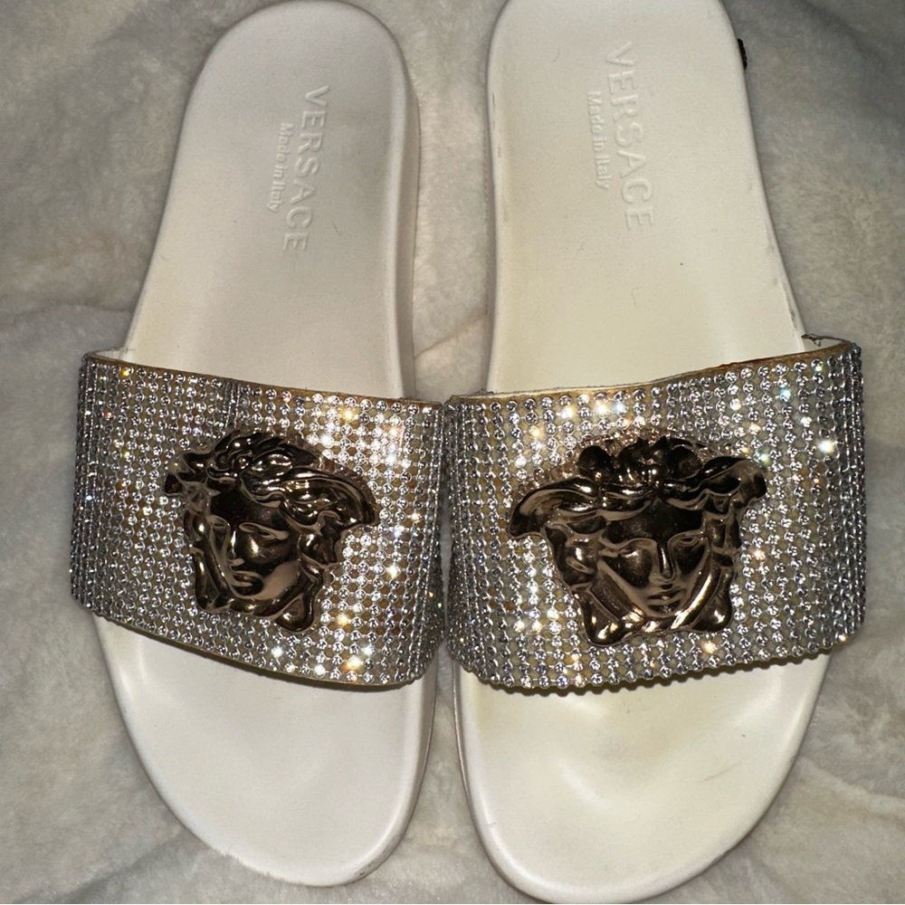 Authentic Versace Slides Flip Flops White With Tan Bo… - Gem